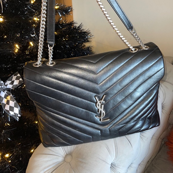 Yves Saint Laurent | Bags | Ysl Louloularge Shoulder Black Leather Bag ...